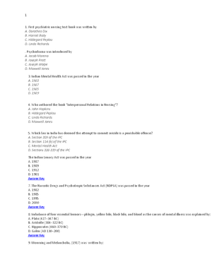 Psychiatric mcqs 20 - practice mcqs - PSYCHIATRY Multiple Choice ...
