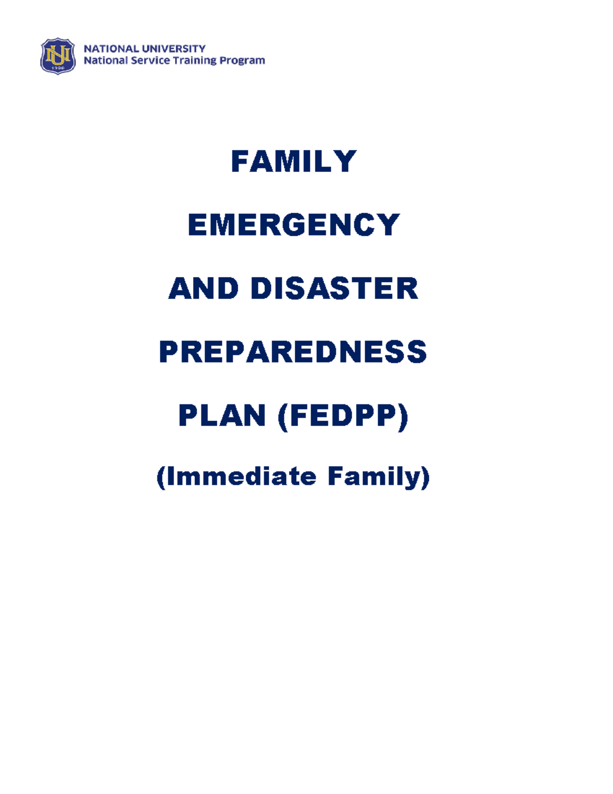 Family Emergency & Disaster Preparedness PLAN ( Fedpp) Template - Copy ...