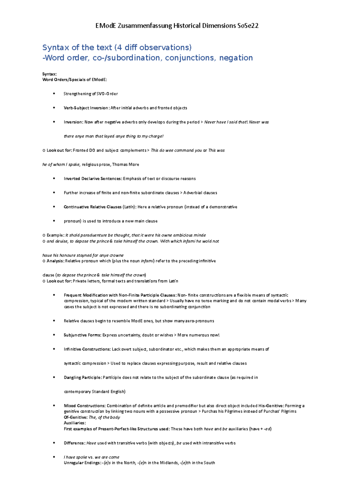 Emod E Zusammenfassung So Se22 - EModE Zusammenfassung Historical ...