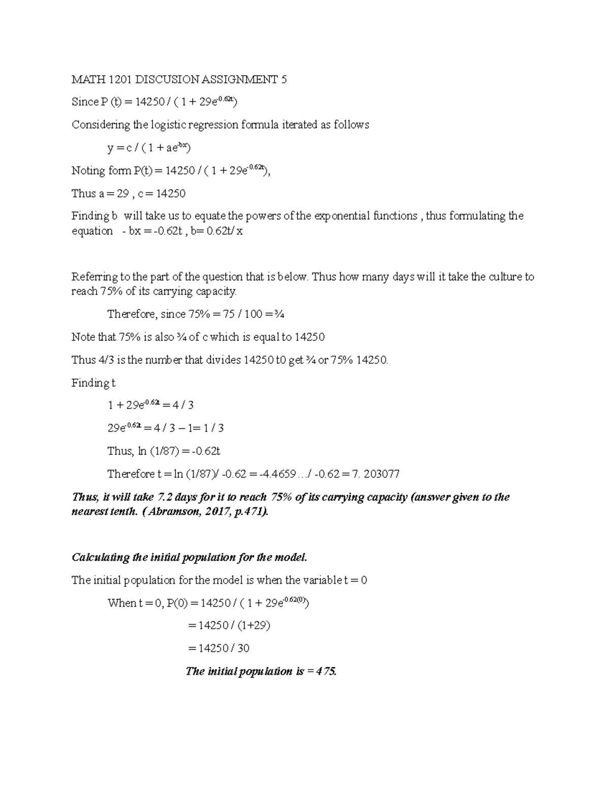 MATH 1201 Discusion Assignment 5 - MATH 1201 DISCUSION ASSIGNMENT 5 ...