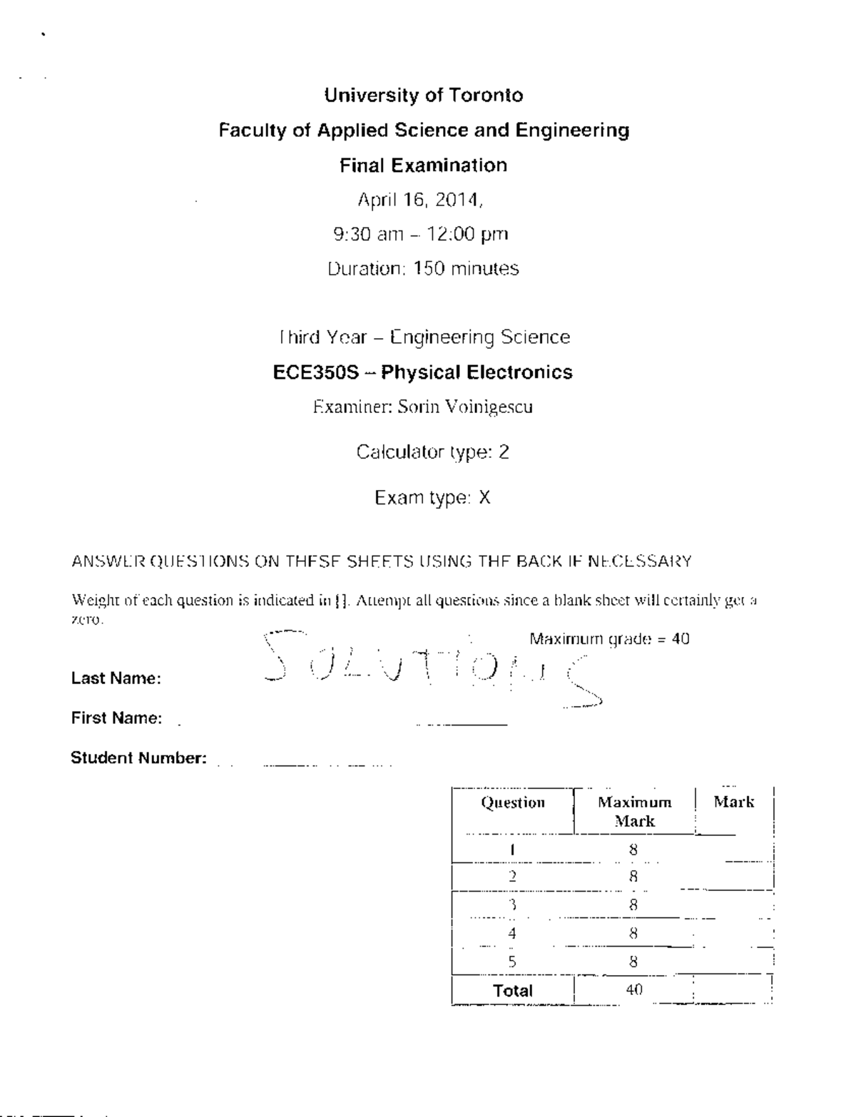 Exam 16 April 2014, questions and answers - Final Exam - University of ...