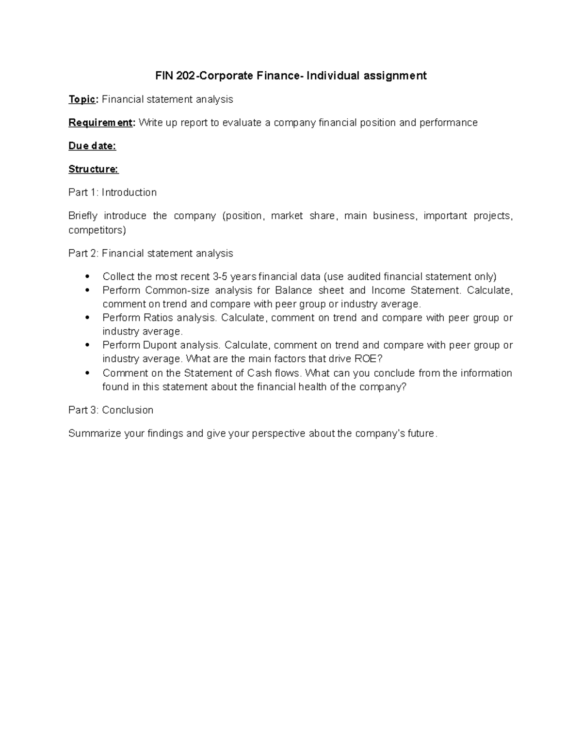 Individual assignment - FIN 202-Corporate Finance- Individual ...