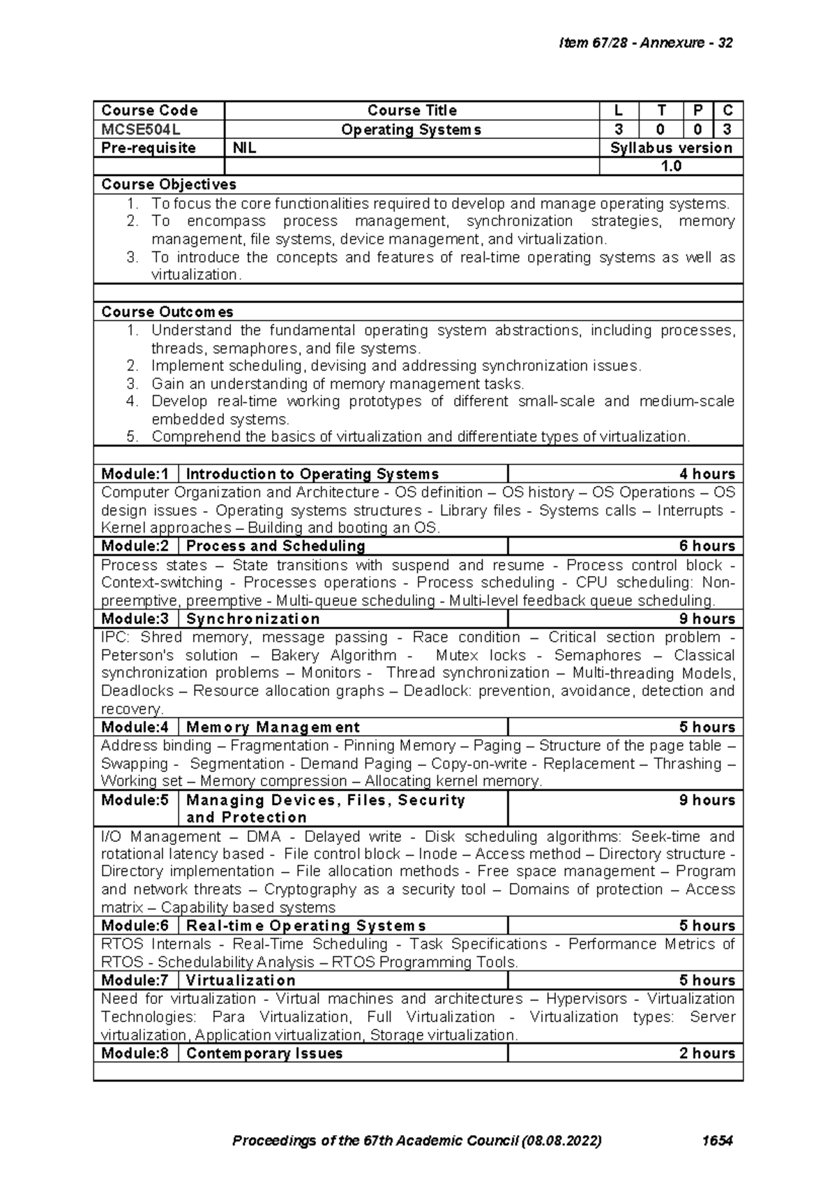 MCSE504L Operating- Systems TH 1.0 71 MCSE504L 67 ACP - Course Code Course Title L T P C ...