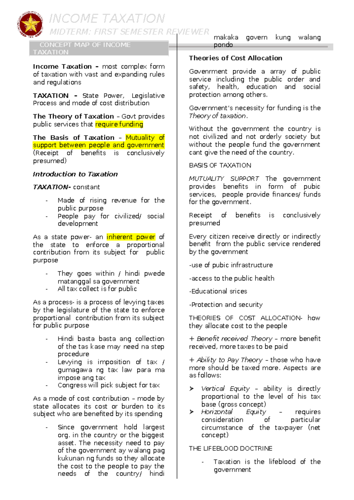 Template for b5 - lecture - MIDTERM: FIRST SEMESTER REVIEWER CONCEPT ...