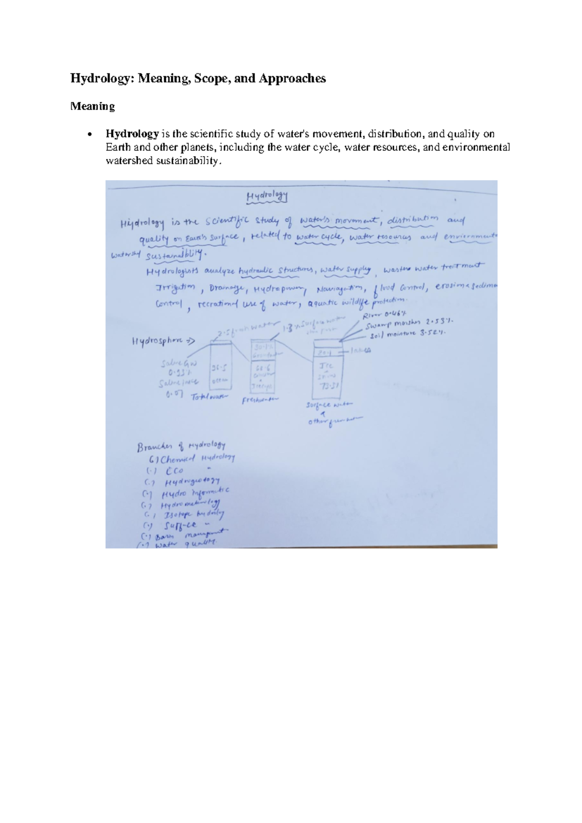 Unit 1 - Hydrology: Meaning, Scope, and Approaches Meaning • Hydrology ...