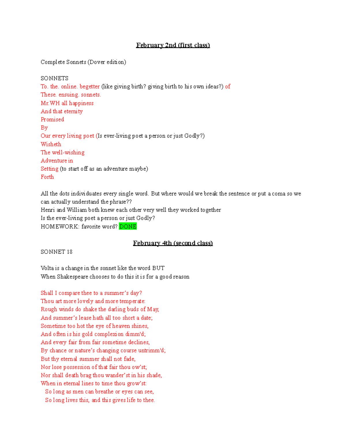 Shakespeare Sonnets 603-103 - February 2nd (first class) Complete ...
