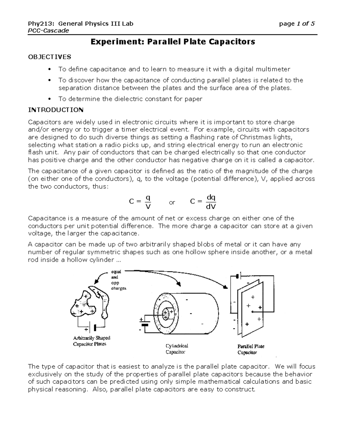 213Lab4-Parallel Plate Capacitors - PCC-Cascade Experiment: Parallel ...