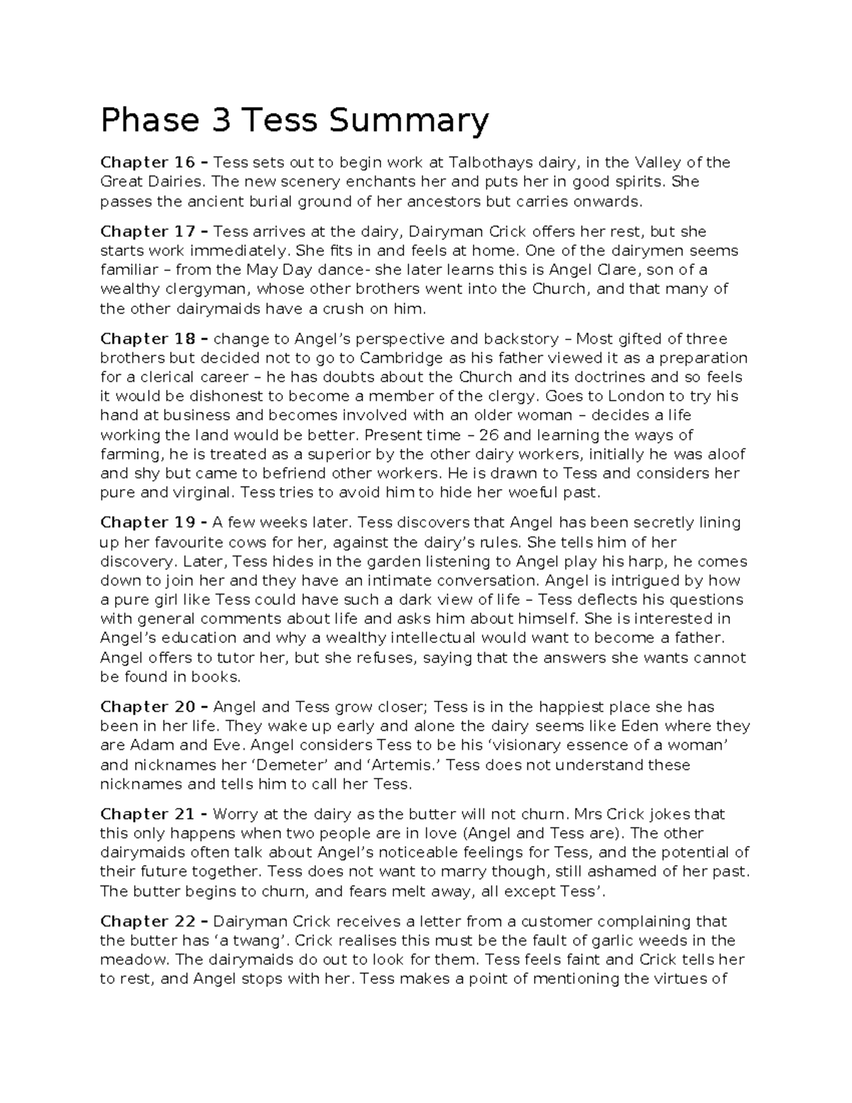 Tess of the D'Urbervilles Phase 3 Summary - Phase 3 Tess Summary ...