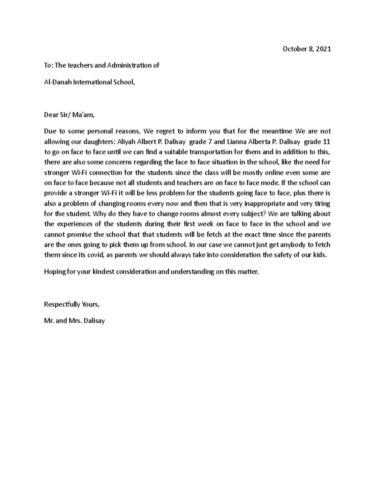 Letter - Lecture notes 2, 3, 10 - October 8, 2021 To: The teachers and ...