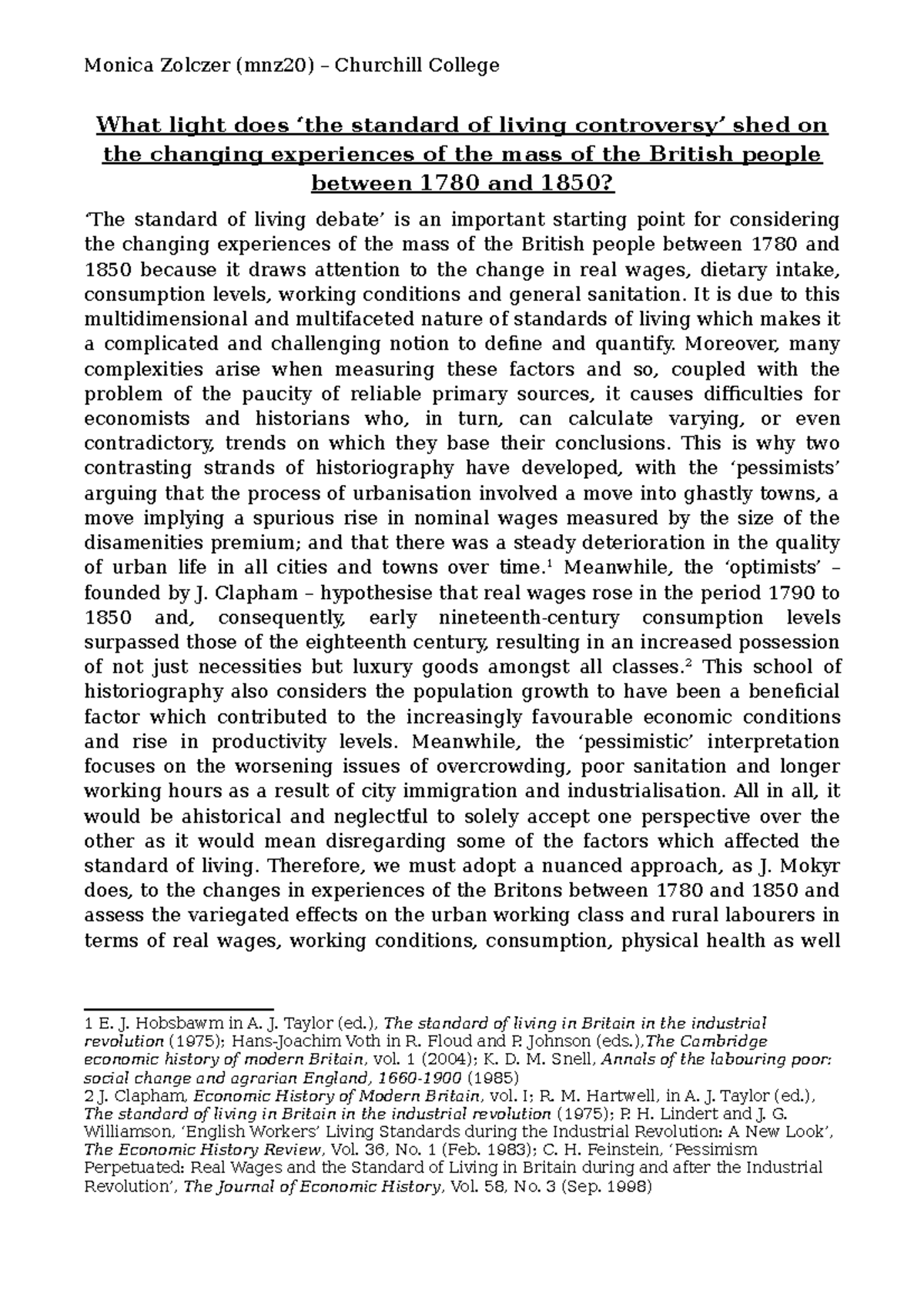 Essay - The Standard of Living - Monica Zolczer (mnz20) – Churchill ...