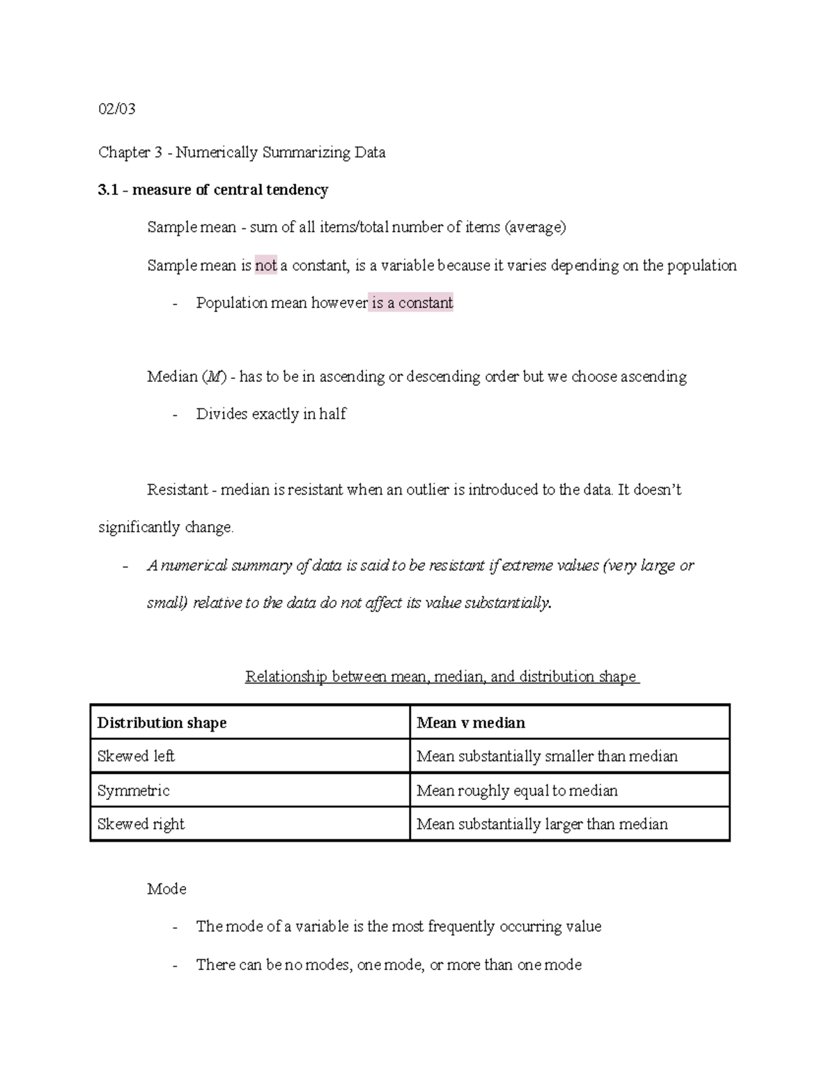 Chapter 3 - 02/ Chapter 3 - Numerically Summarizing Data 3 - measure of central tendency Sample ...