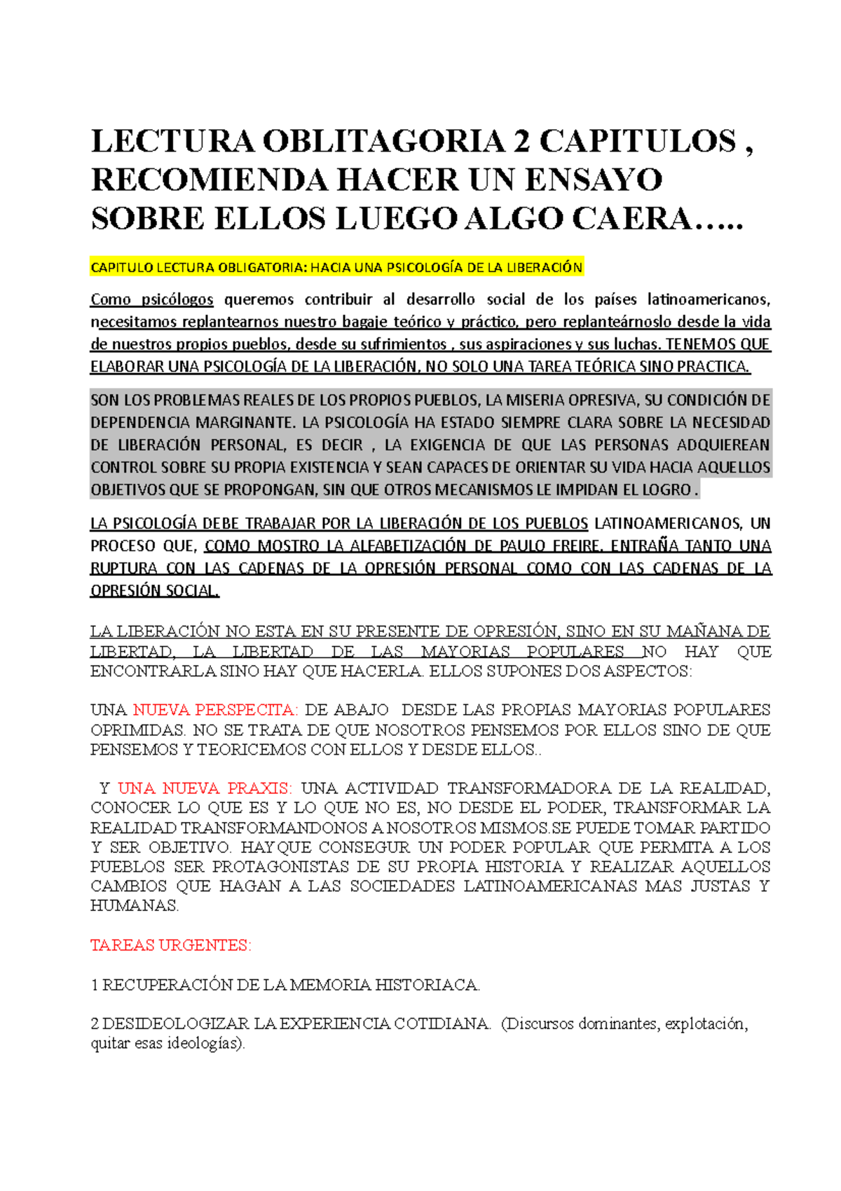 Lectura Oblitagoria 2 Capitulos Martin Baro - LECTURA OBLITAGORIA 2 CAPITULOS , RECOMIENDA HACER ...