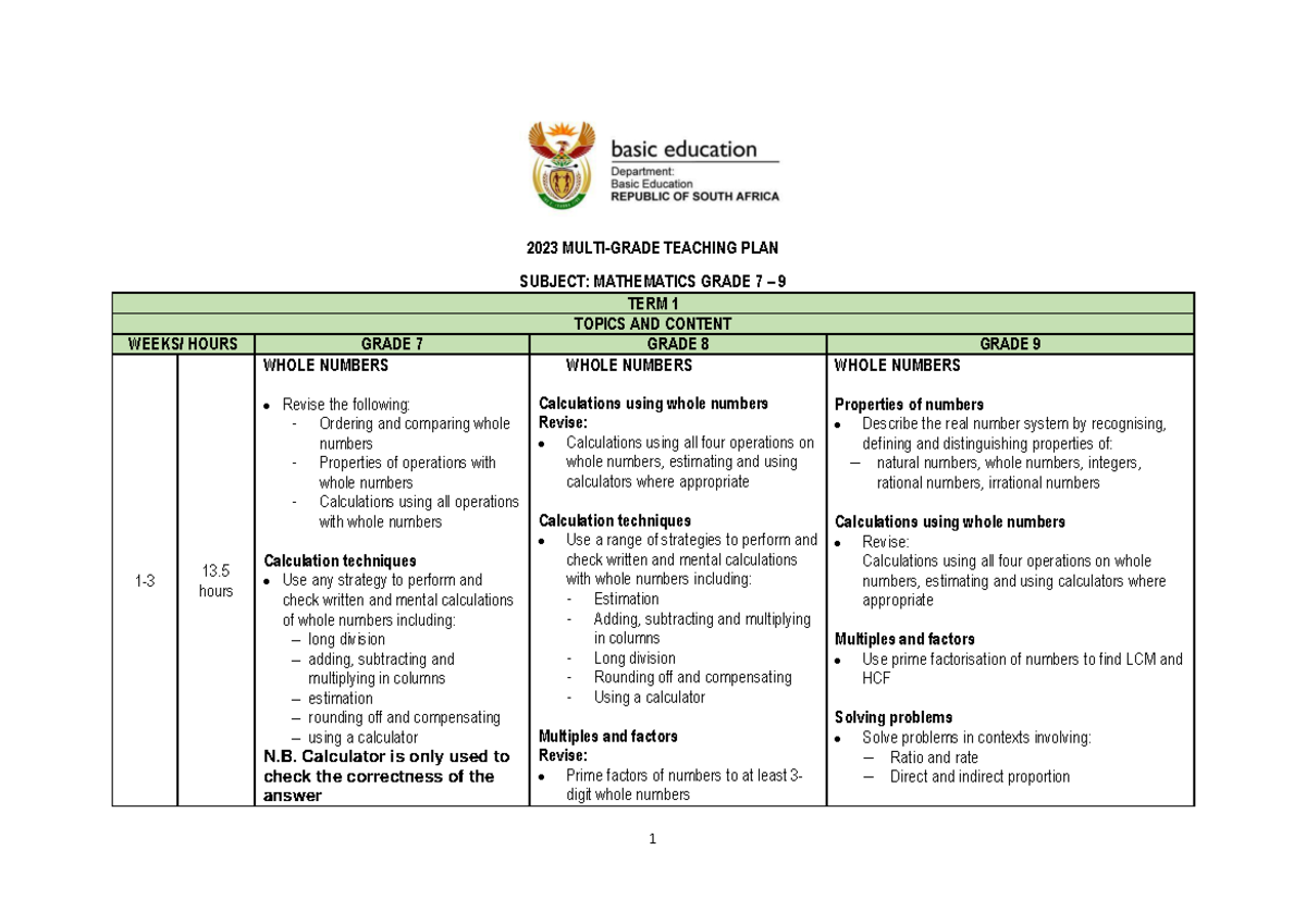 ATP 2023 - 2024 Gr 7- 9 Mathematics Multi- Grade - 2023 MULTI-GRADE ...