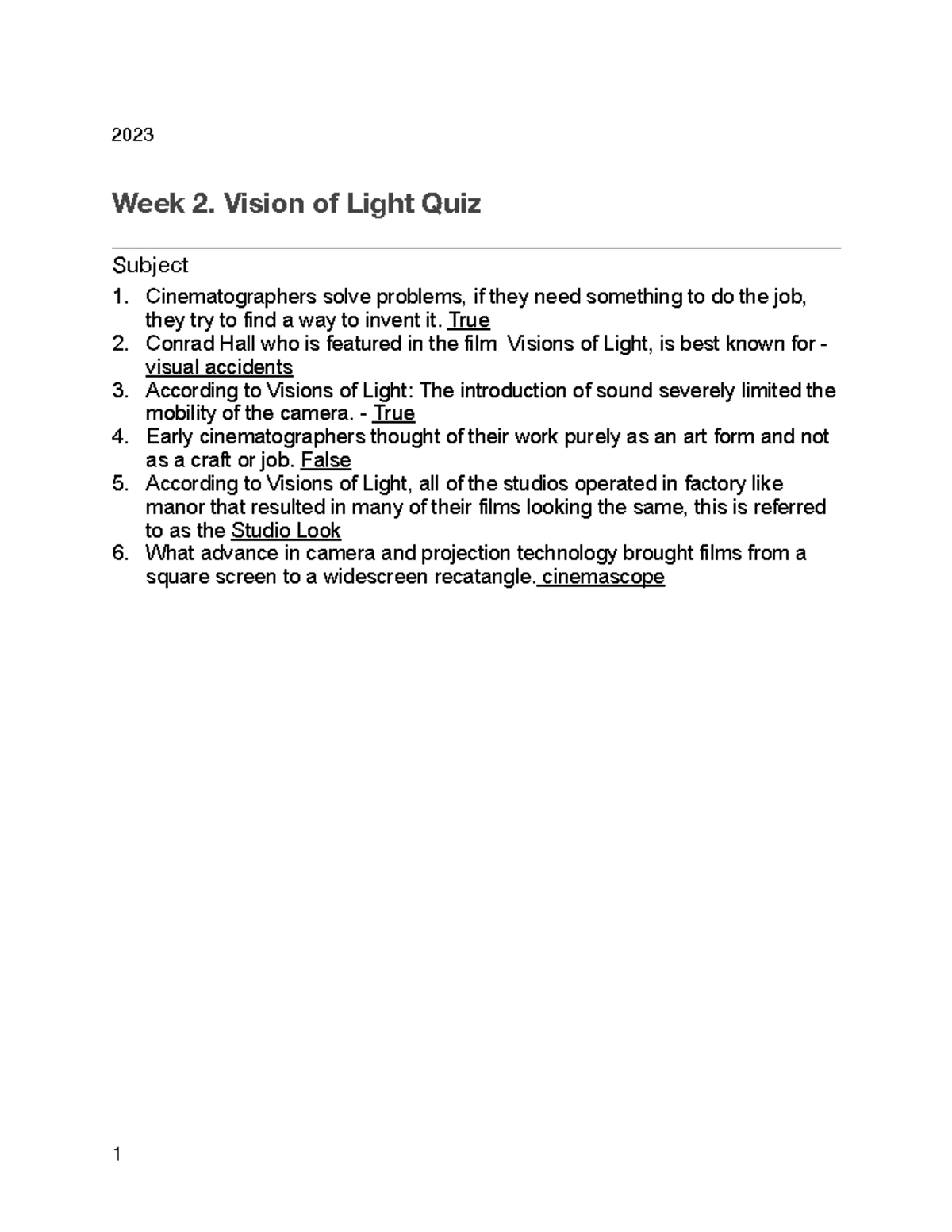 MCM WEEK 1 Quiz - Mr.Shelton - 2023 Week 2. Vision of Light Quiz ...