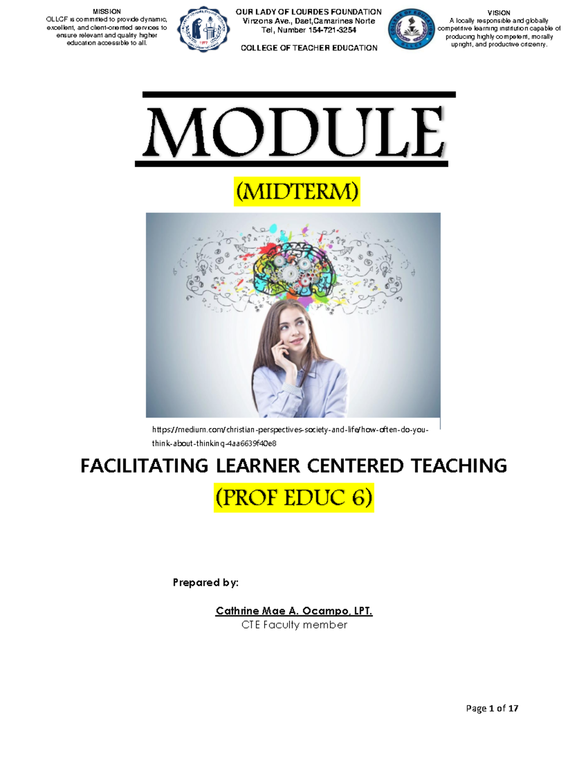 Midterm- Learning- Module Facilitating- Learning - Vinzons Ave., Daet,Camarines Norte Tel ...
