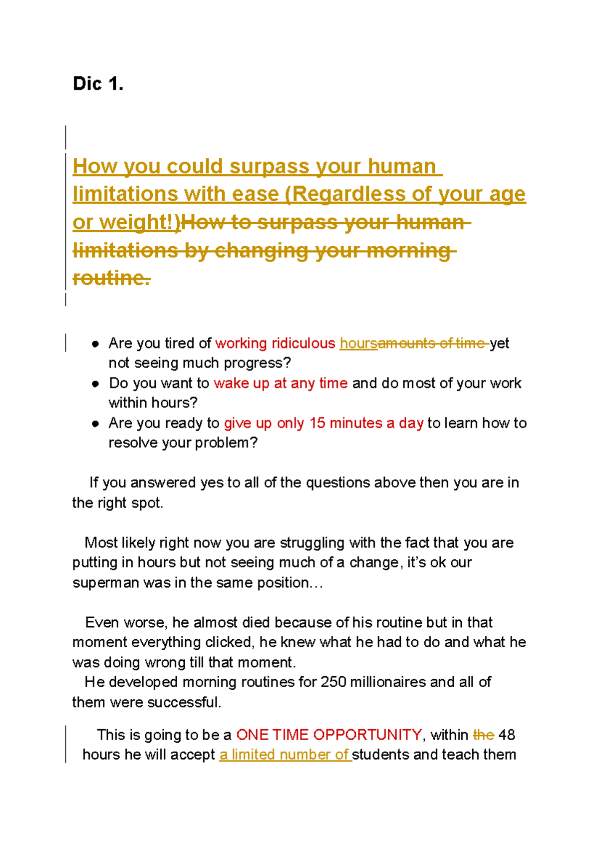 Sales copy 11 - Dic 1. How you could surpass your human limitations ...