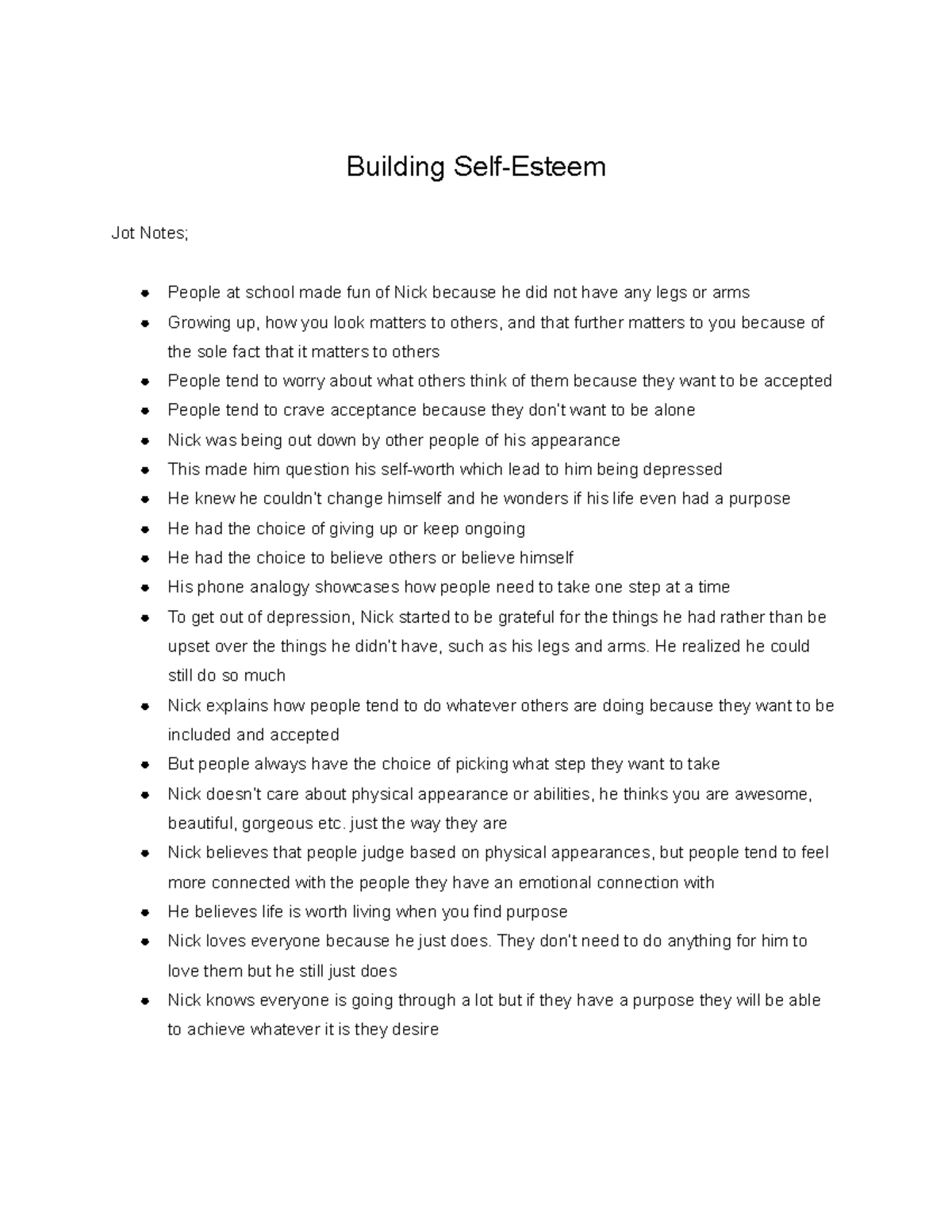 Building Self-Esteem - Lecture notes 1 - Building Self-Esteem Jot Notes ...