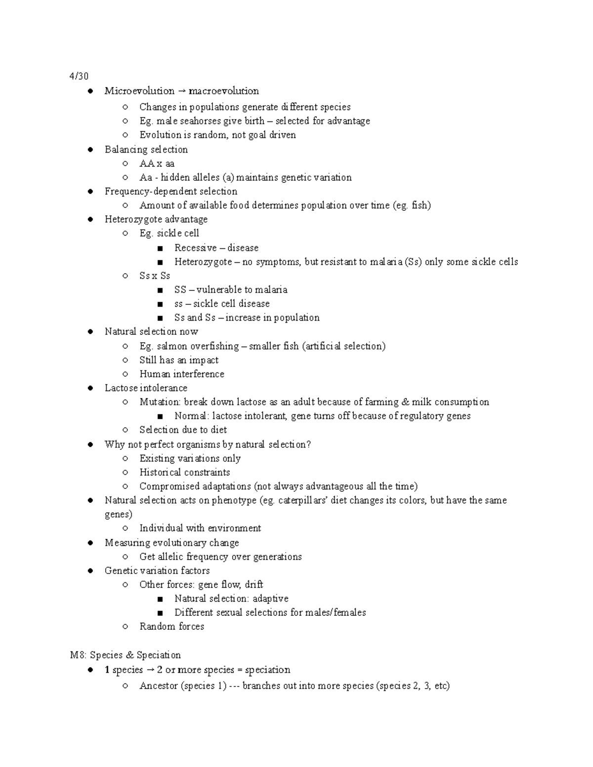 Natural Selection Genomes And Evolution Lecture Notes 4 Microevolution → Macroevolution