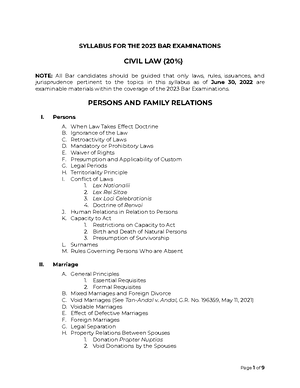 Labor Law - 2023 Bar Syllabus - SYLLABUS FOR THE 2023 BAR EXAMINATIONS ...