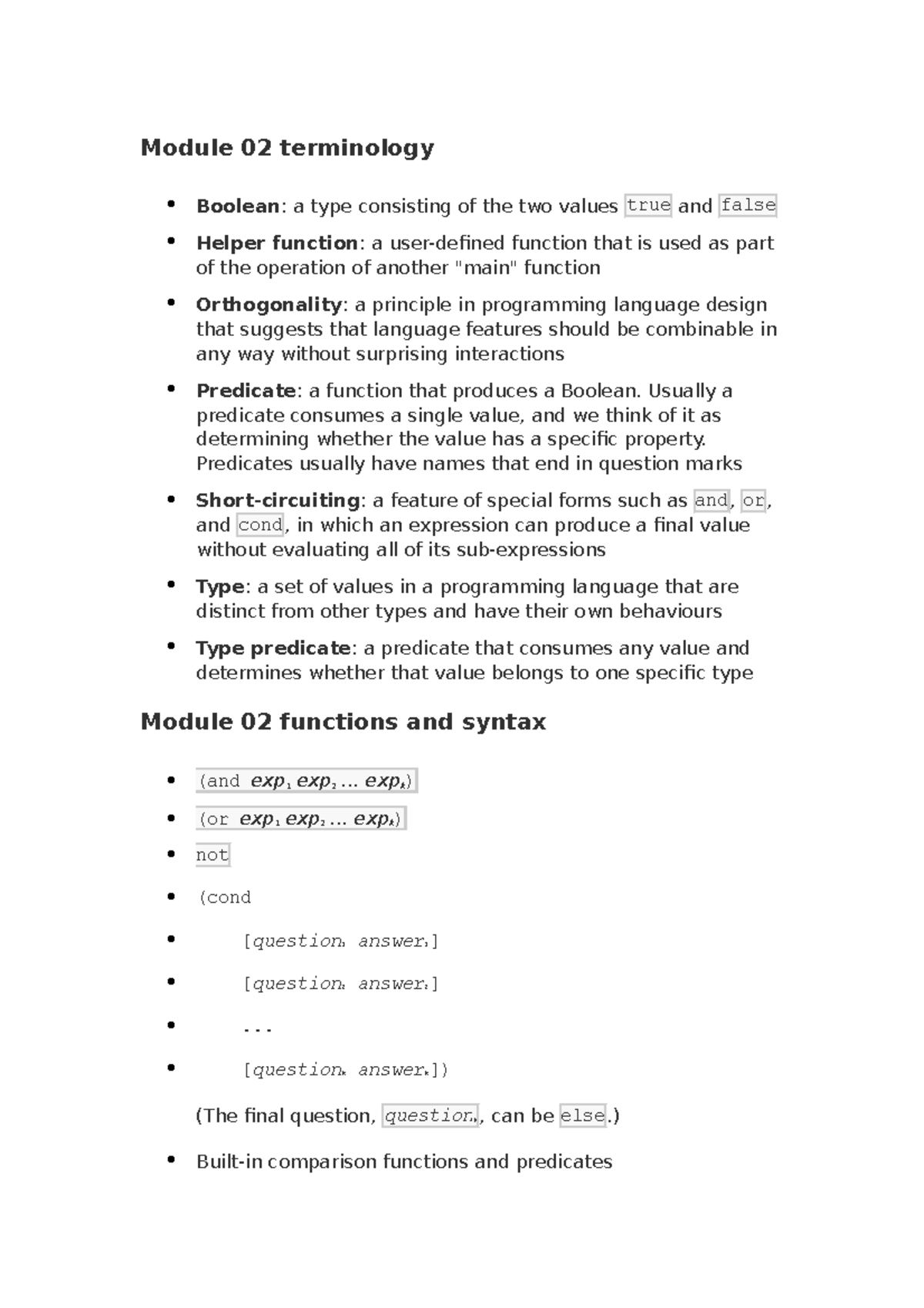 CS 115 Study Guide-M02 - Module 02 terminology Boolean : a type ...