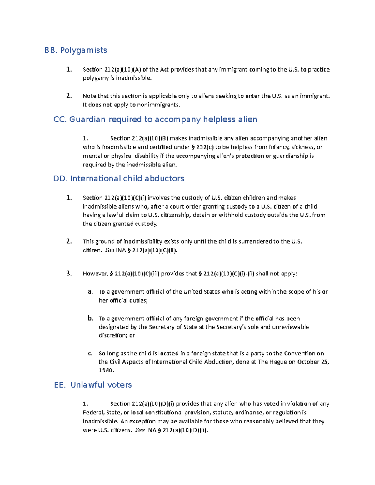 Immigragration law m8 - Immigration law - BB. Polygamists 1. Section ...