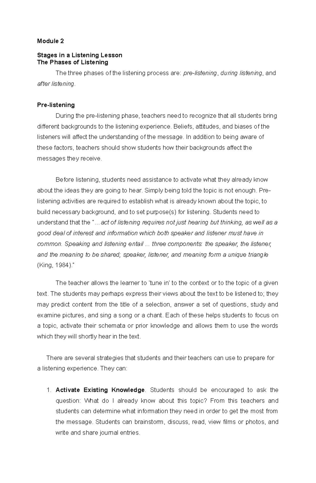 ELS-211-Module-2 - English - Module 2 Stages in a Listening Lesson The ...