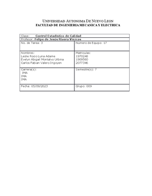Tarea 5. Grafica de Control por Atributos - Clase: Control Estadístico de Calidad Profesor ...