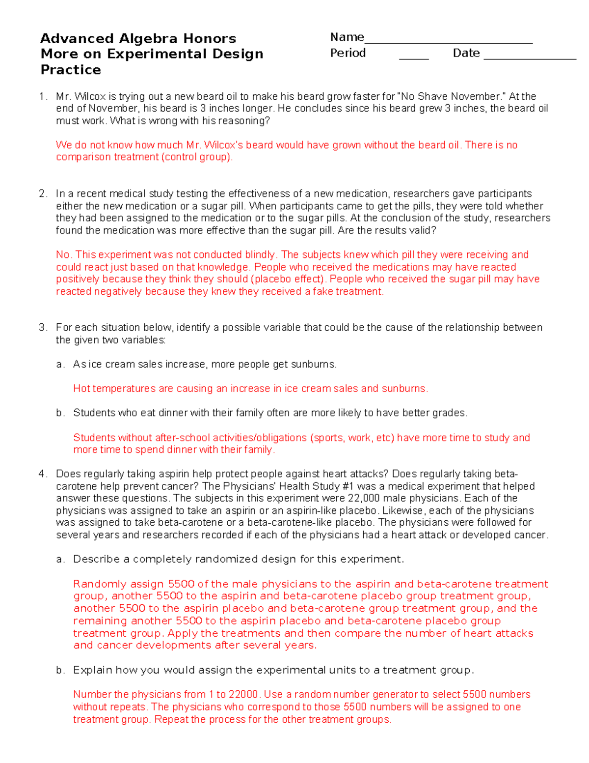 Day 09 - 1 - More on Experimental Design HW key - Advanced Algebra ...