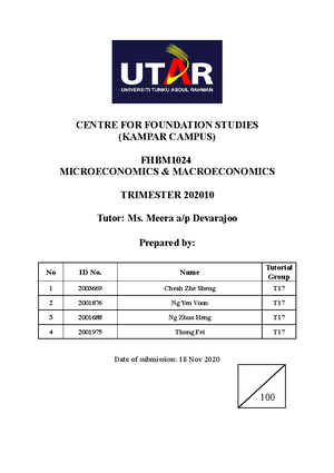 MicroMacro assignment - microeconomics and macroeconomics - UTAR - Studocu