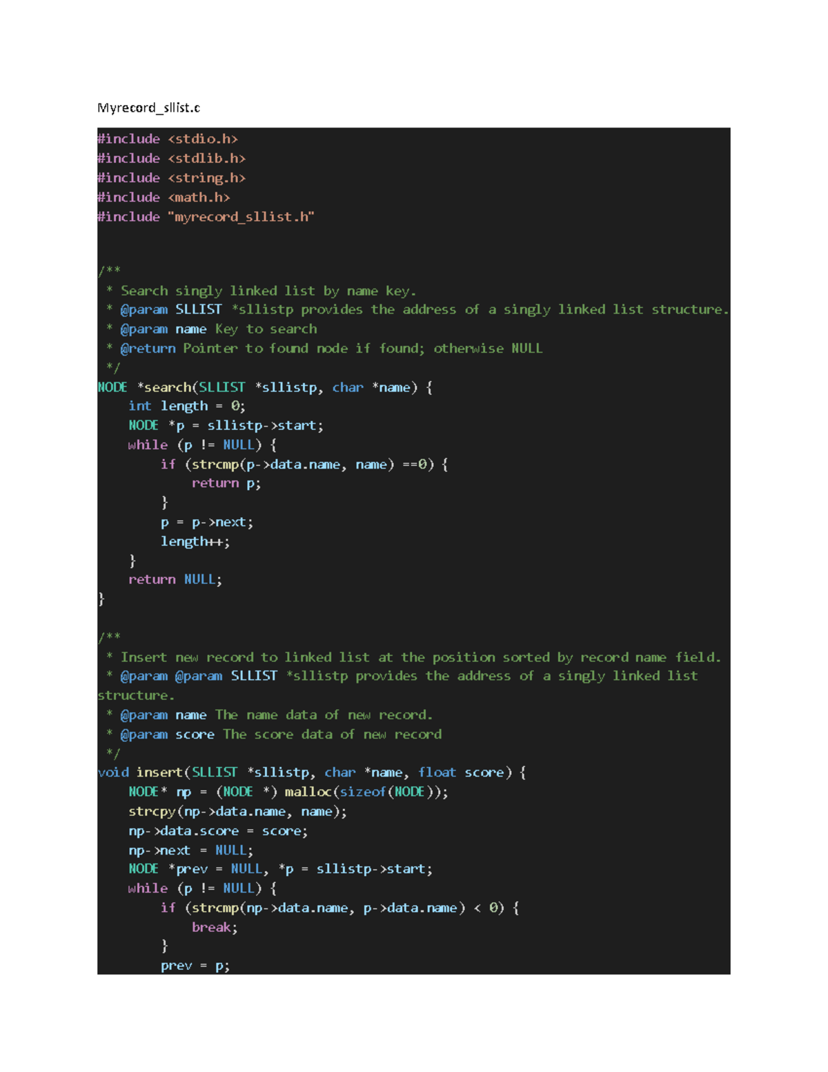 CP264 Assignment 5 Q3 Myrecord sllist - Myrecord_sllist #include # ...