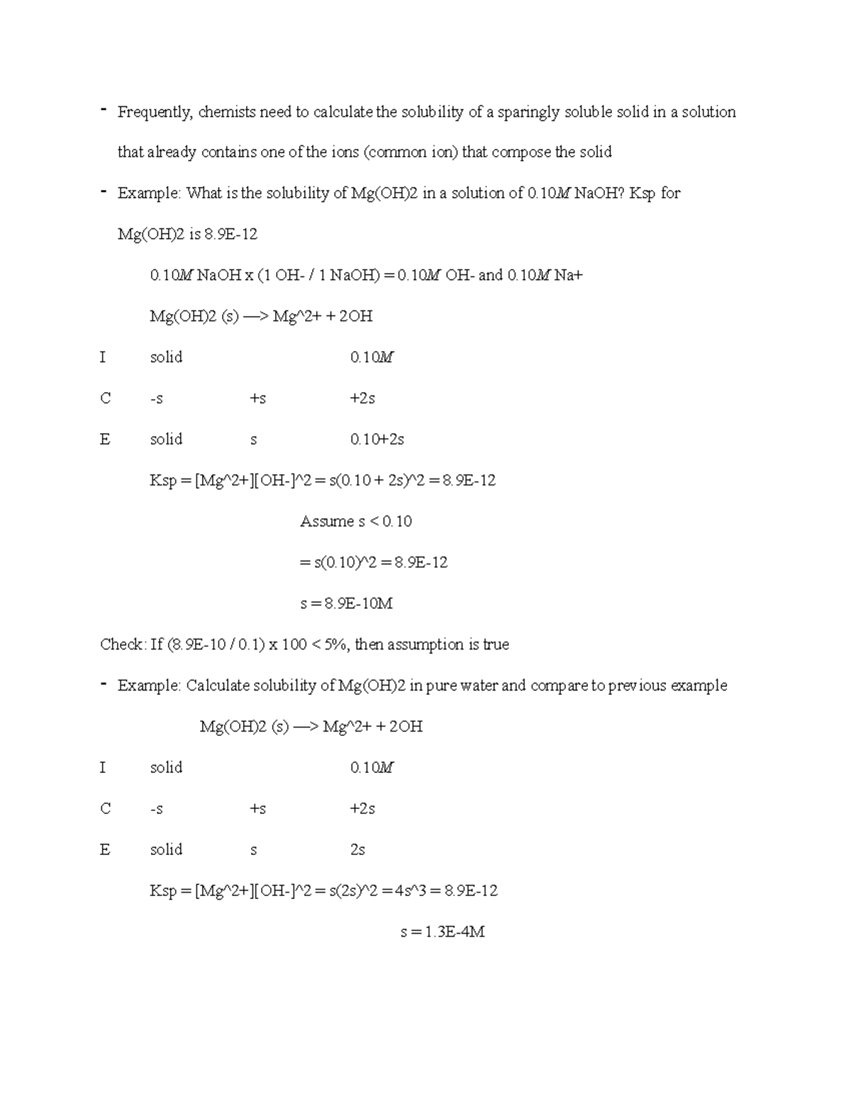 CHEM 9:13 ICE Tables, Ksp - Frequently, chemists need to calculate the ...