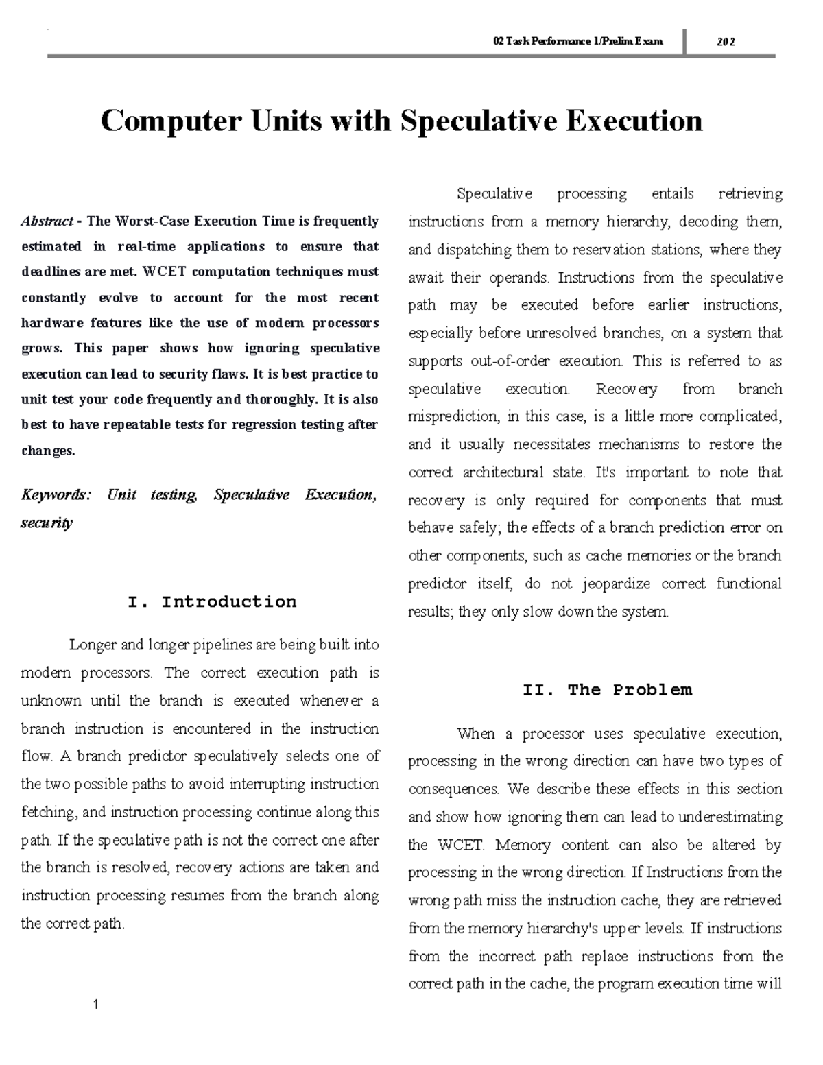 05 Task Performance Computer Units With Speculative Execution Computer Units With