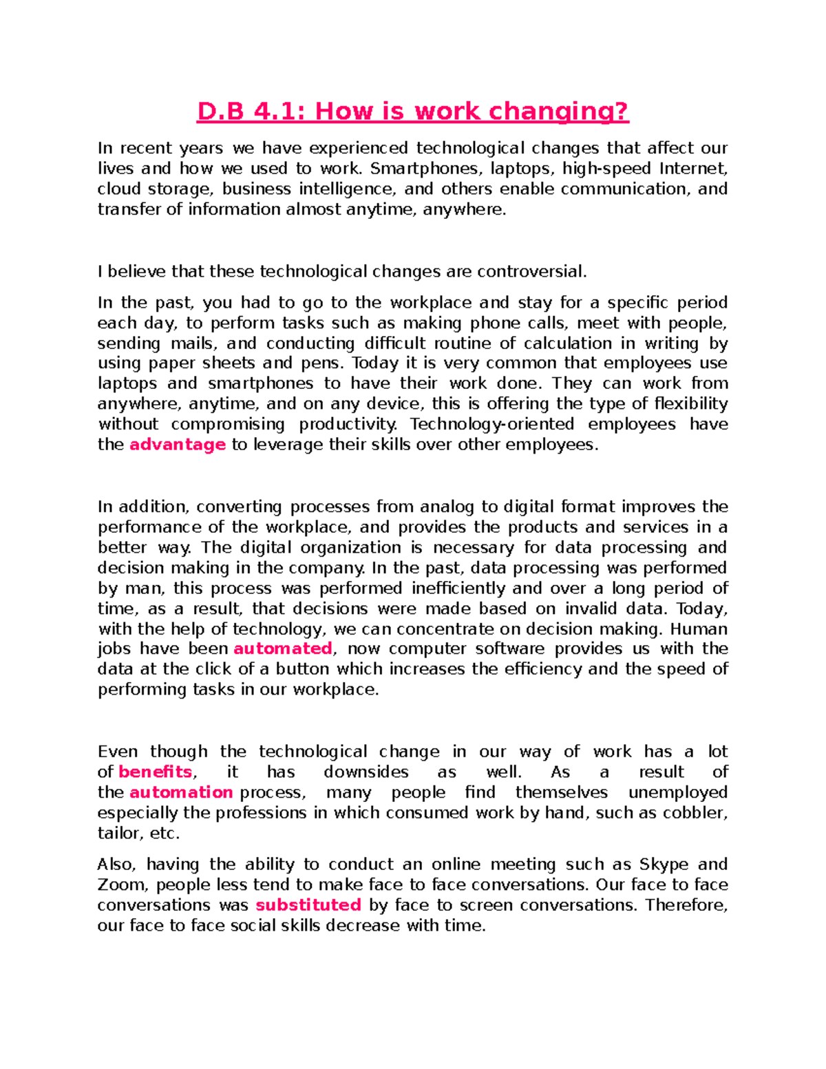 D.B 4.1 How Is Work Changing - D 4: How is work changing? In recent ...