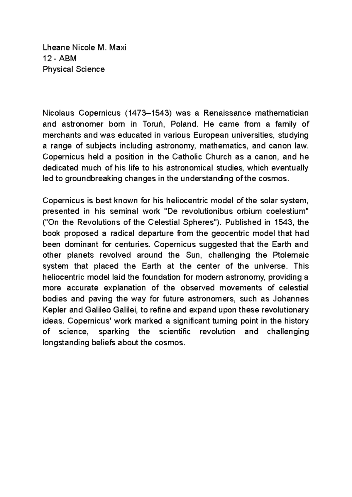 Modern Astronomy - Lheane Nicole M. Maxi 12 - ABM Physical Science ...