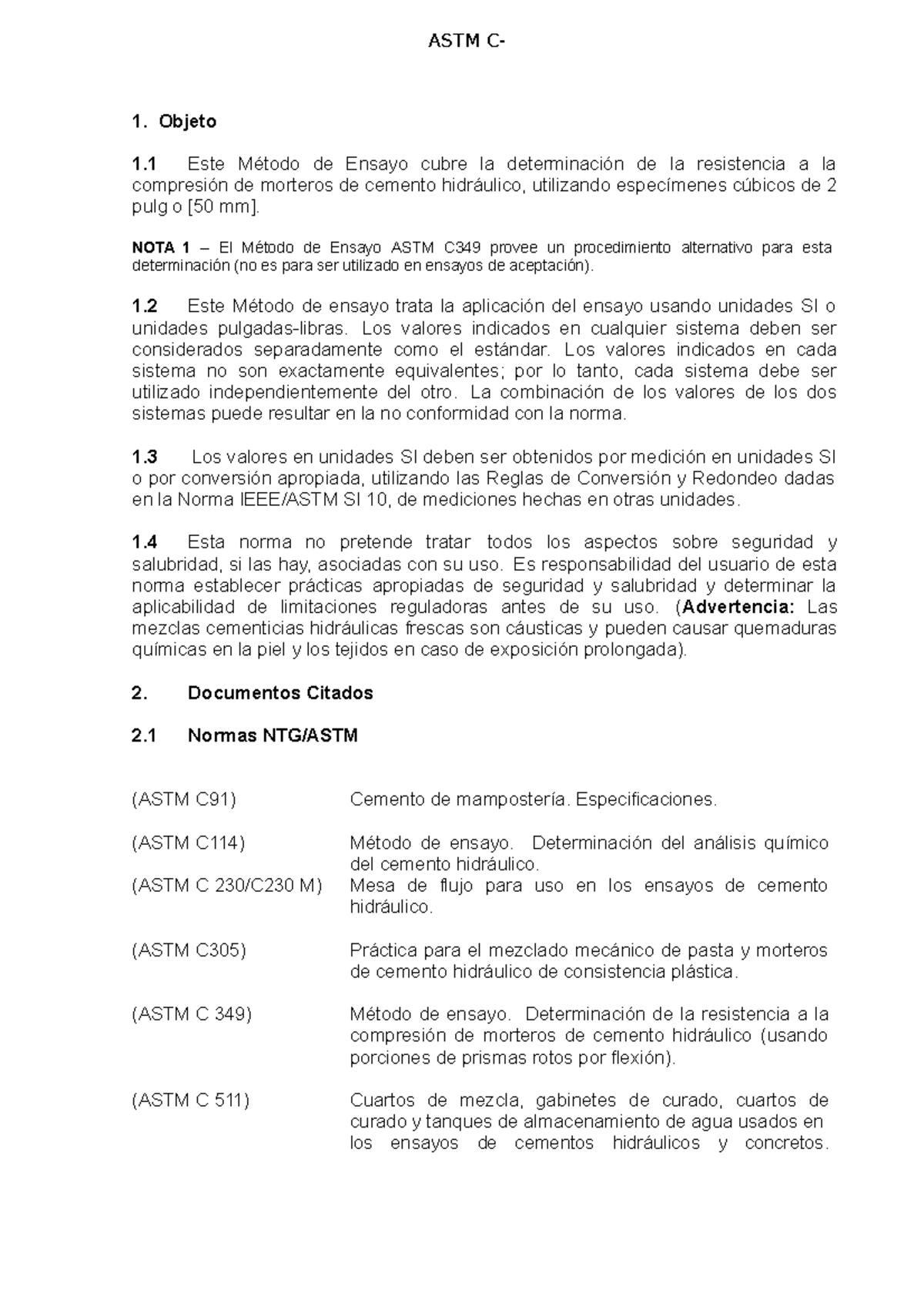 Astm-c-109 - ... - 1. Objeto 1 Este Método de Ensayo cubre la ...