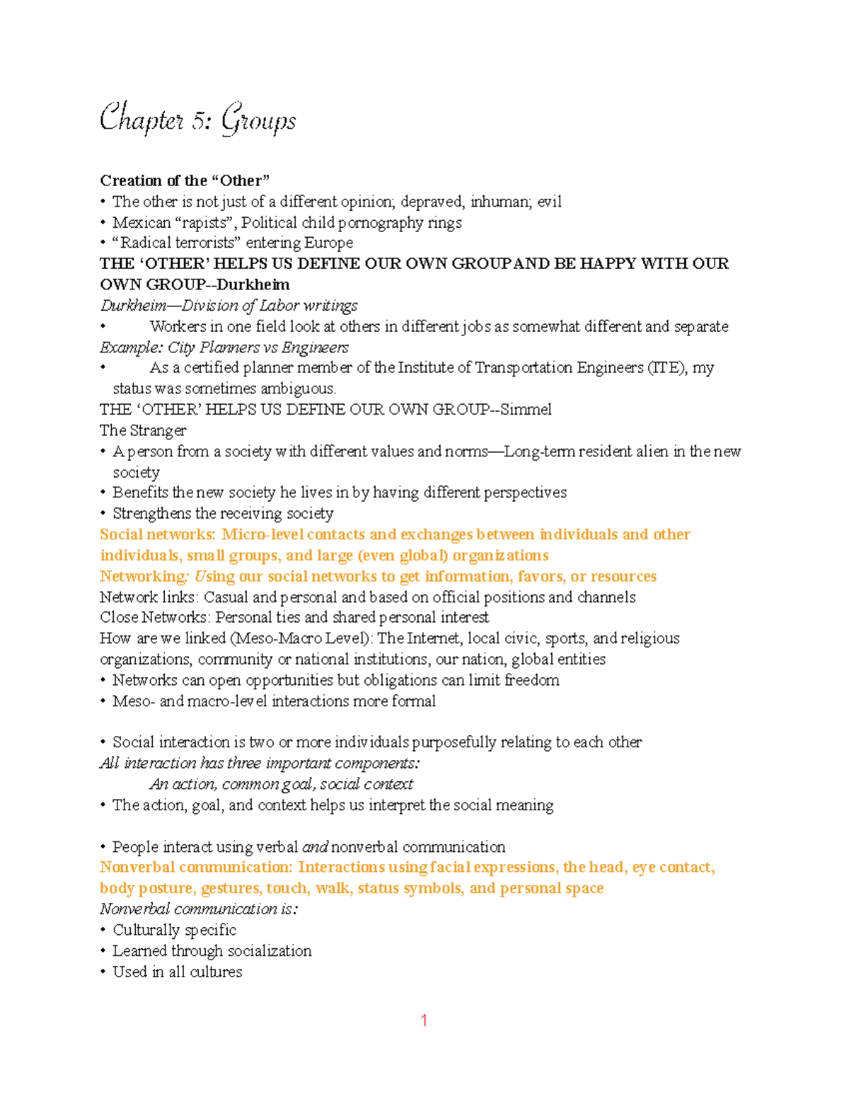 Chapter 5: Groups - Chapter 5: Groups Creation of the “Other” The other ...