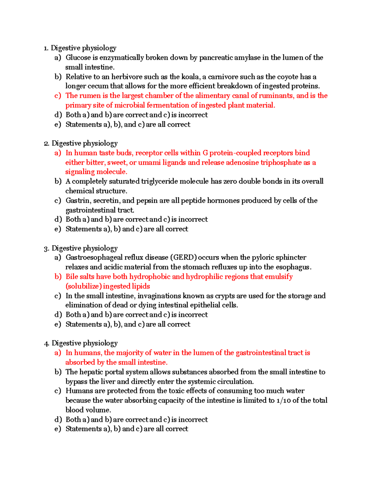 Evaluate Quiz Module 11 - Digestive physiology a) Glucose is ...