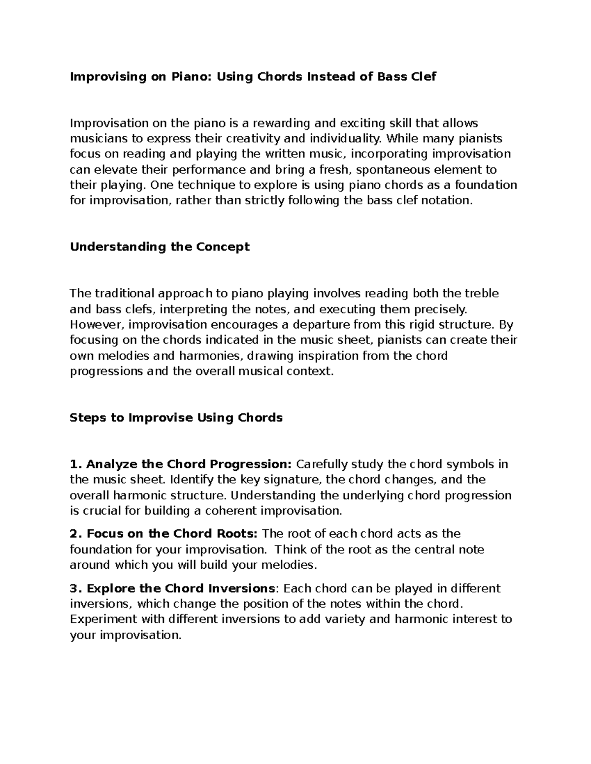 Improvising on Piano - .... - Improvising on Piano: Using Chords ...