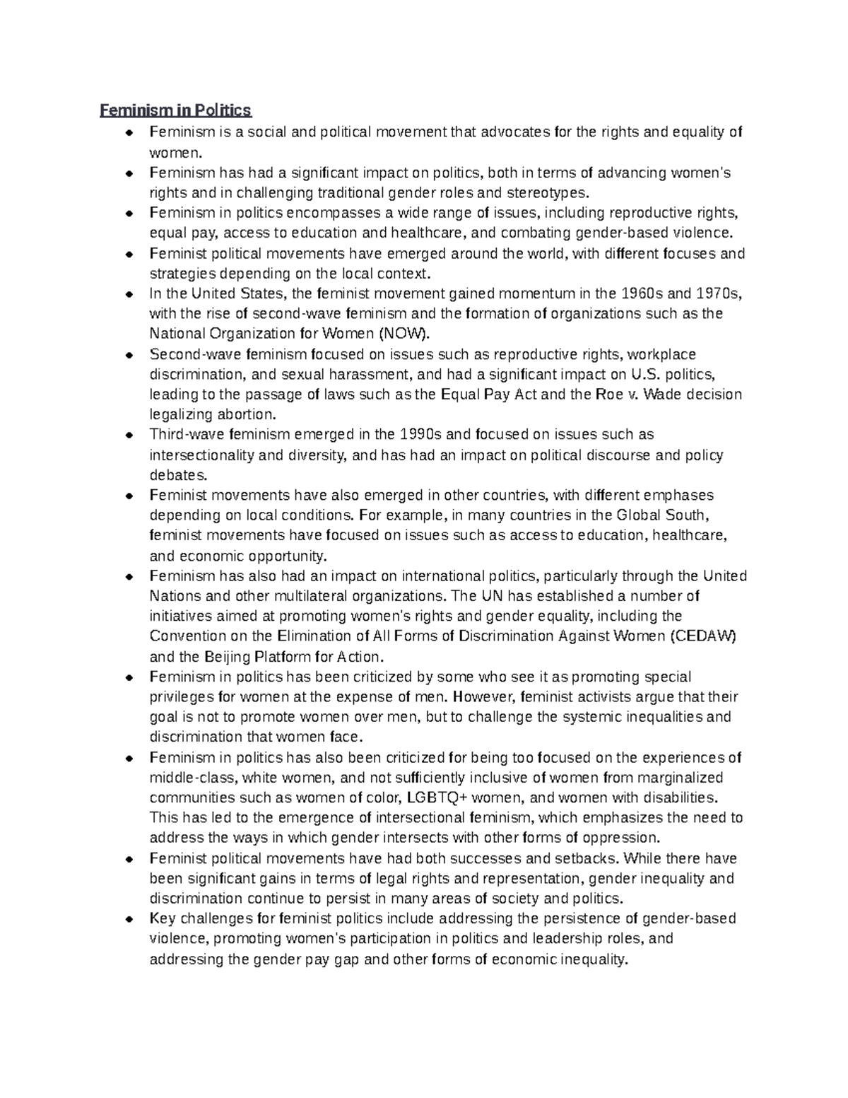 Feminism In Politics Notes Feminism In Politics Feminism Is A Social