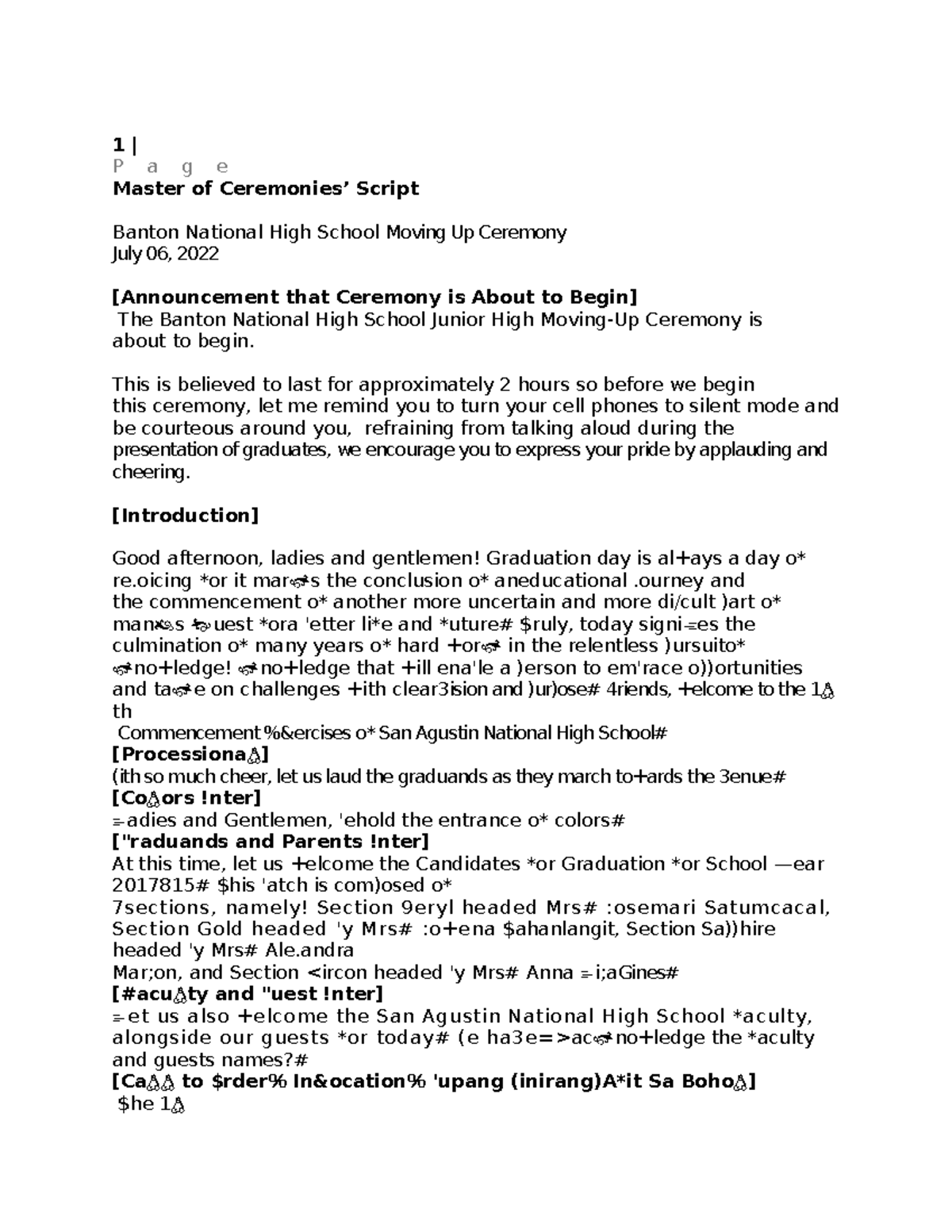 Emcee Script Moving Up BNHS - 1 | P a g e Master of Ceremonies’ Script ...