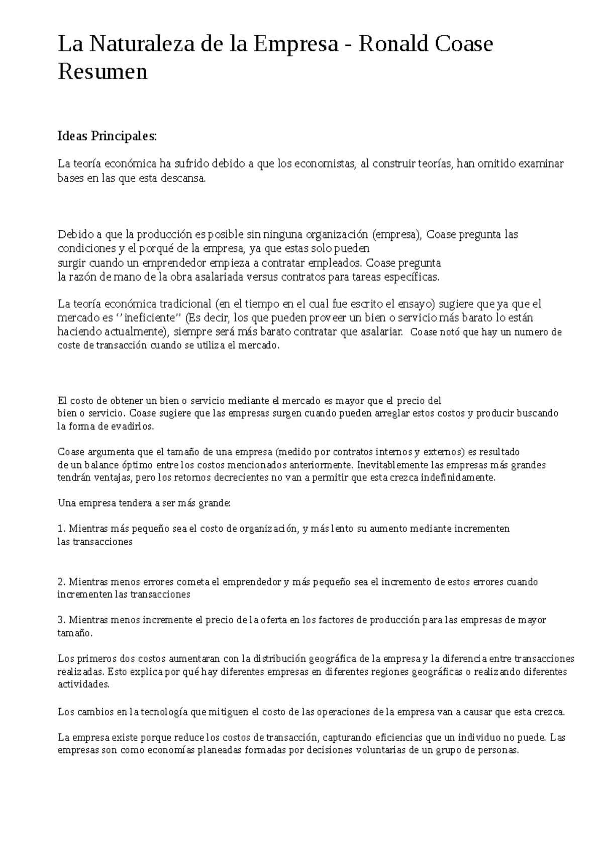 La Naturaleza de la Empresa - Ronald Coase Resumen-14 12 2014 - La Naturaleza de la Empresa ...