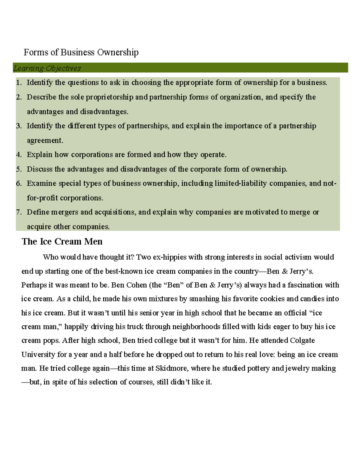 Forms of Business Ownership-f - Forms of Business Ownership Learning ...