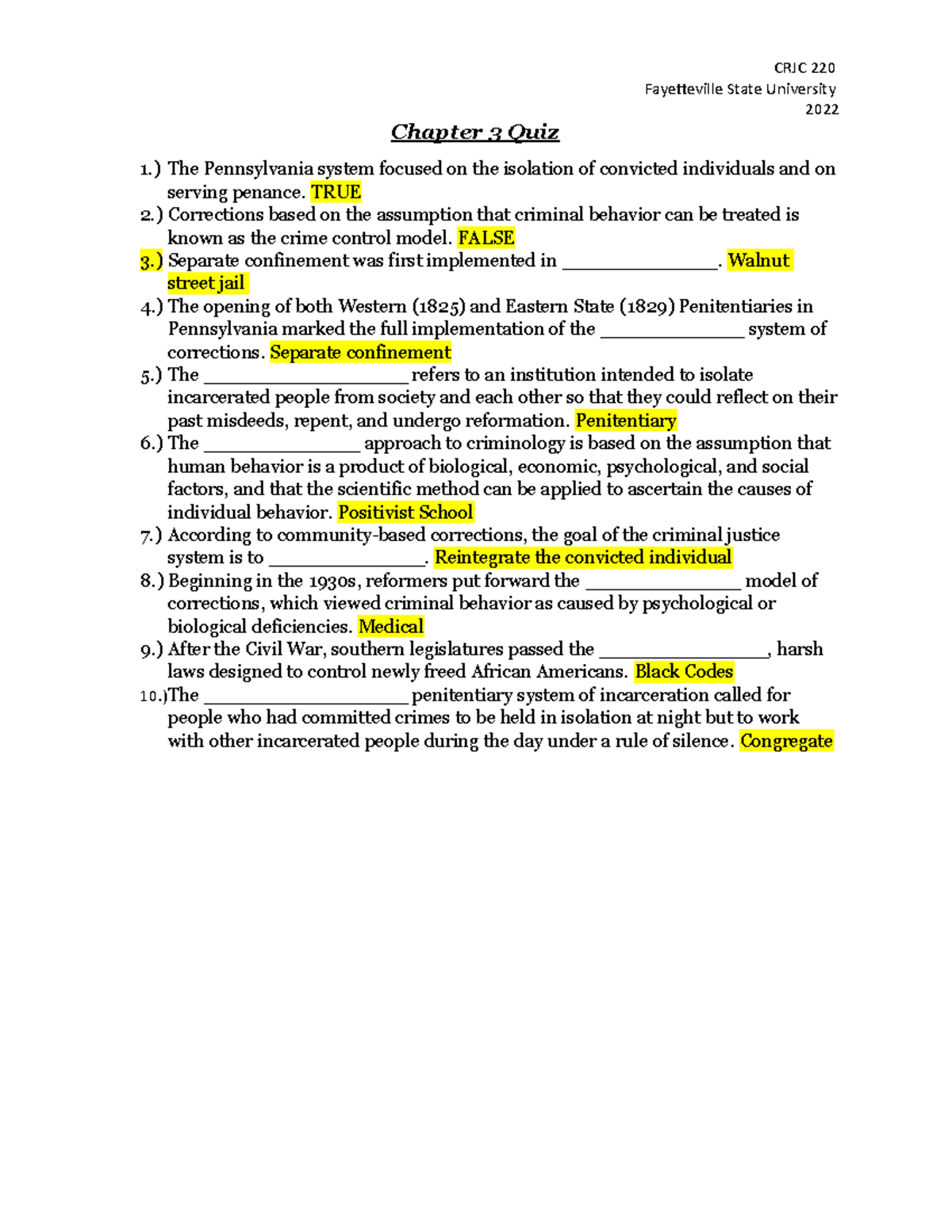 Chapter 3 Quiz - These are the answers and questions to quiz 3 w - CRJC ...