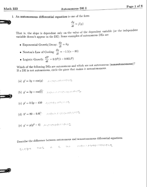 Autonomous DE 2 - MATH 333 - Studocu
