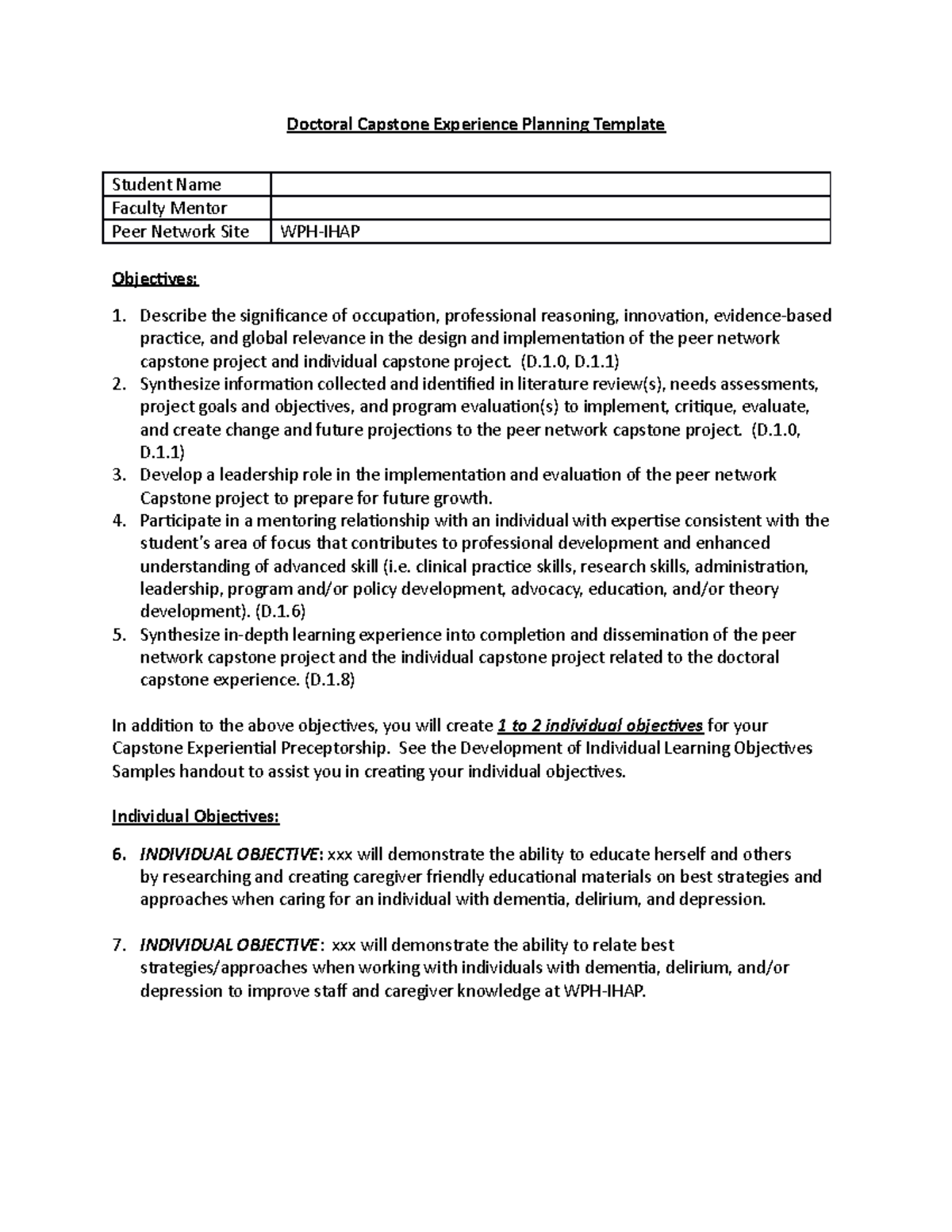 Doctoral Capstone Planning Template - Doctoral Capstone Experience ...