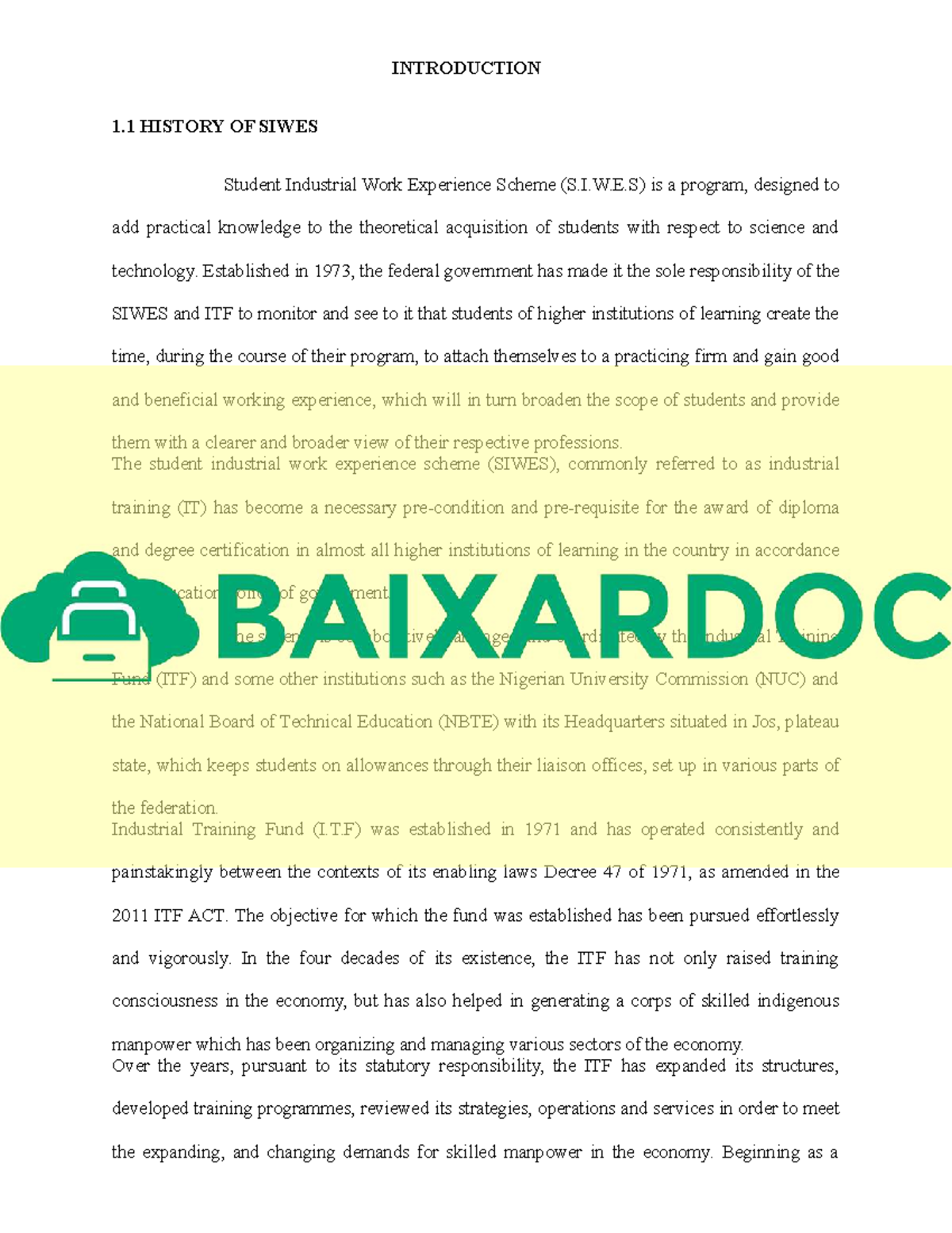Baixardoc - A GREAT BOOK - INTRODUCTION 1 HISTORY OF SIWES Student ...