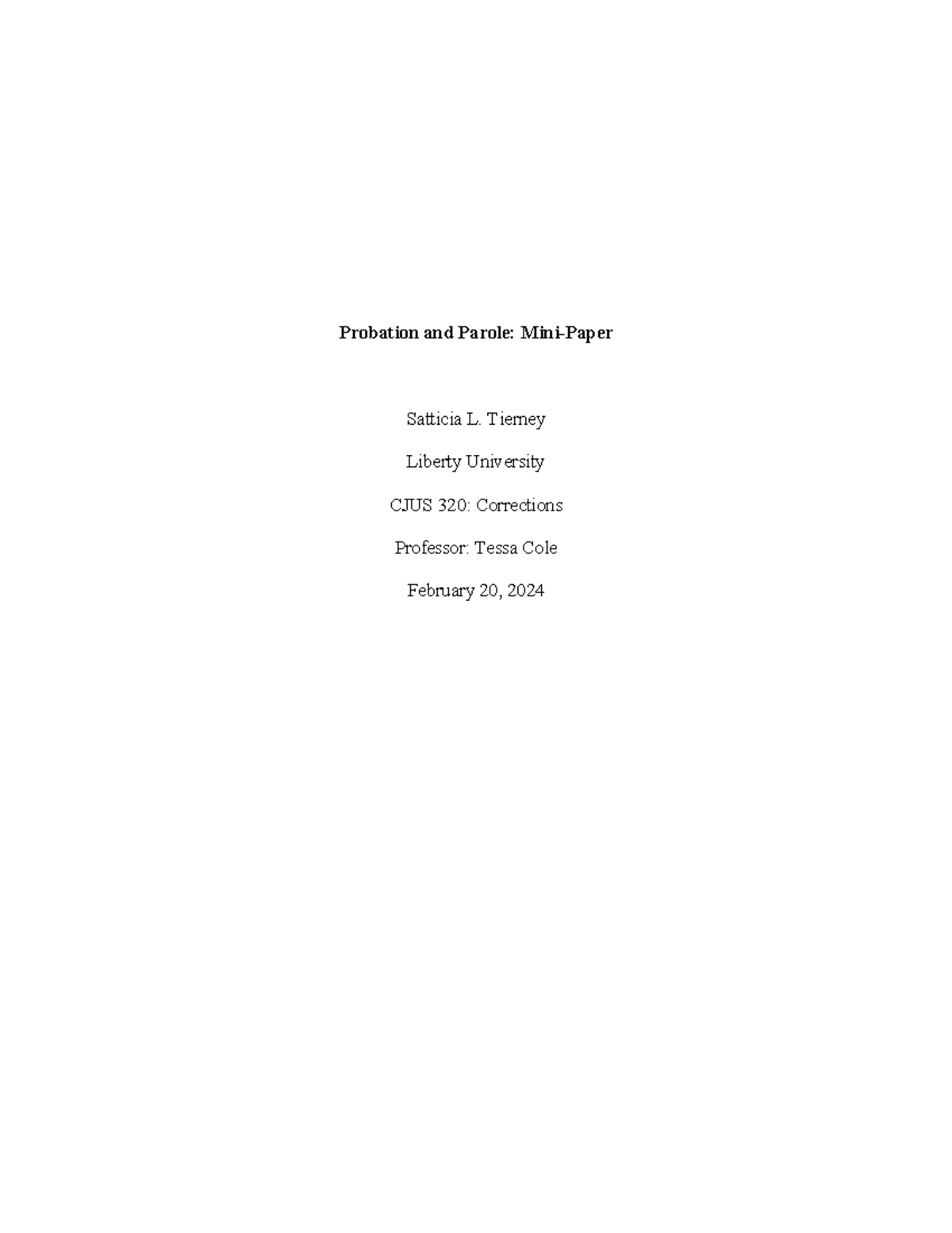 Probation and Parole Mini Paper - Probation and Parole: Mini-Paper ...