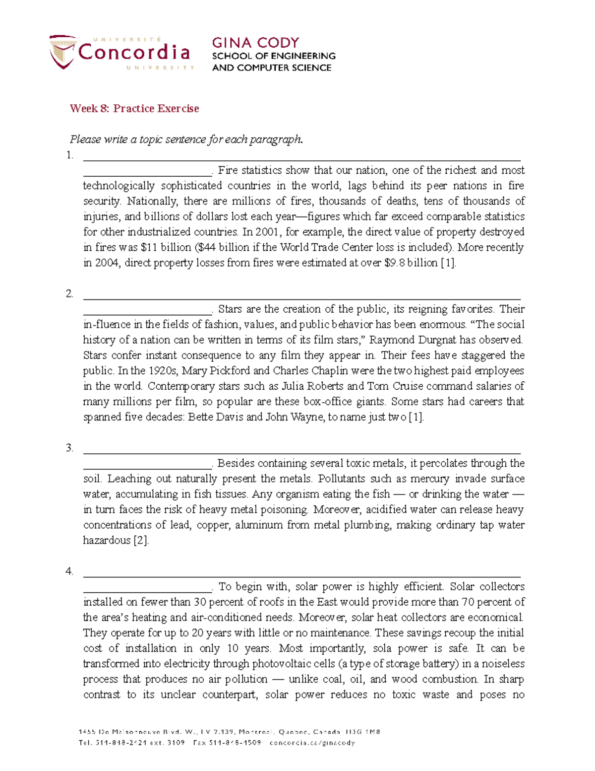 W8. practice exercise topic sentence - Week 8: Practice Exercise Please ...