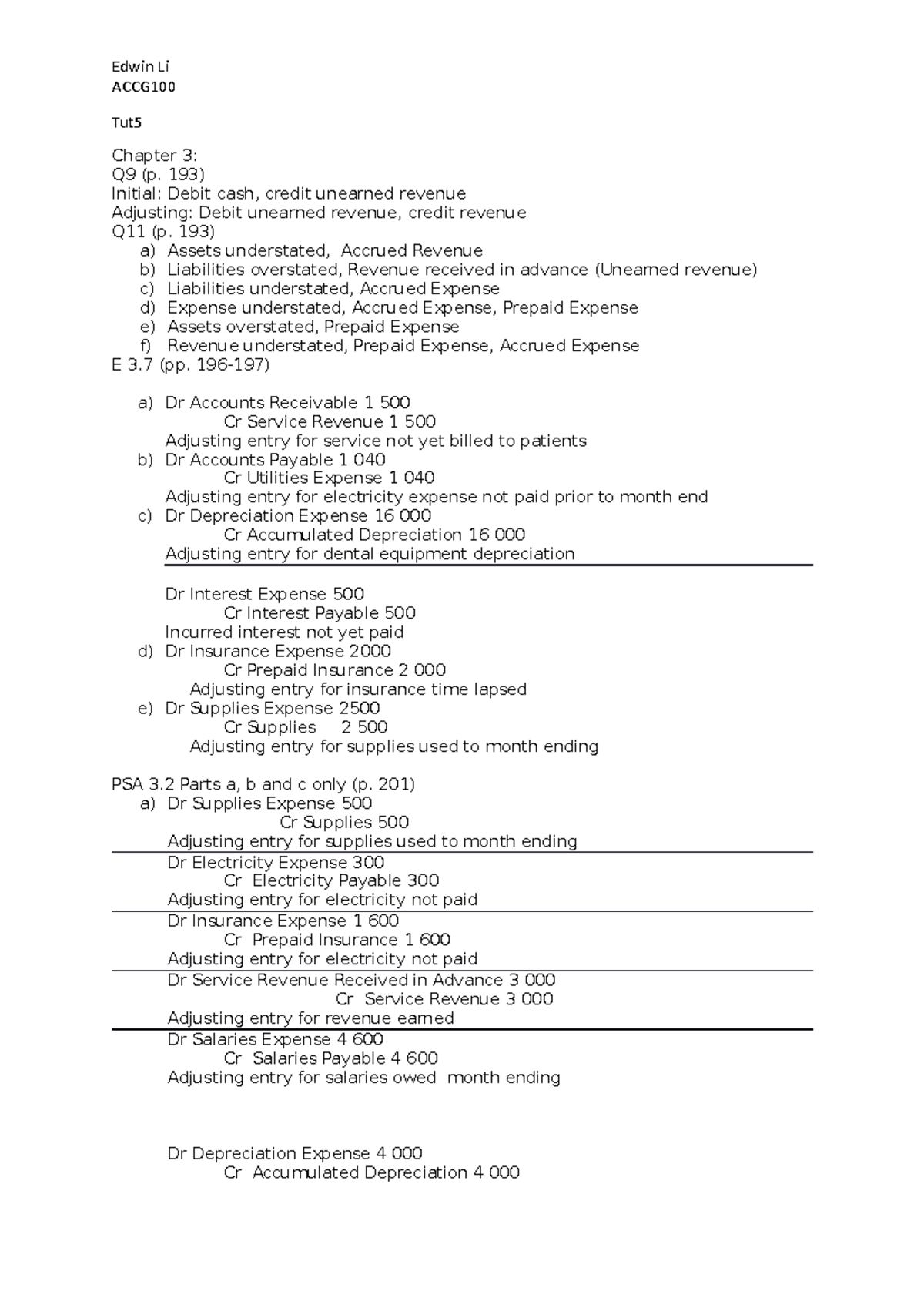 Tut5 HW - Week 6 solutions - Edwin Li ACCG100 Tut5 Chapter 3: Q9 (p ...