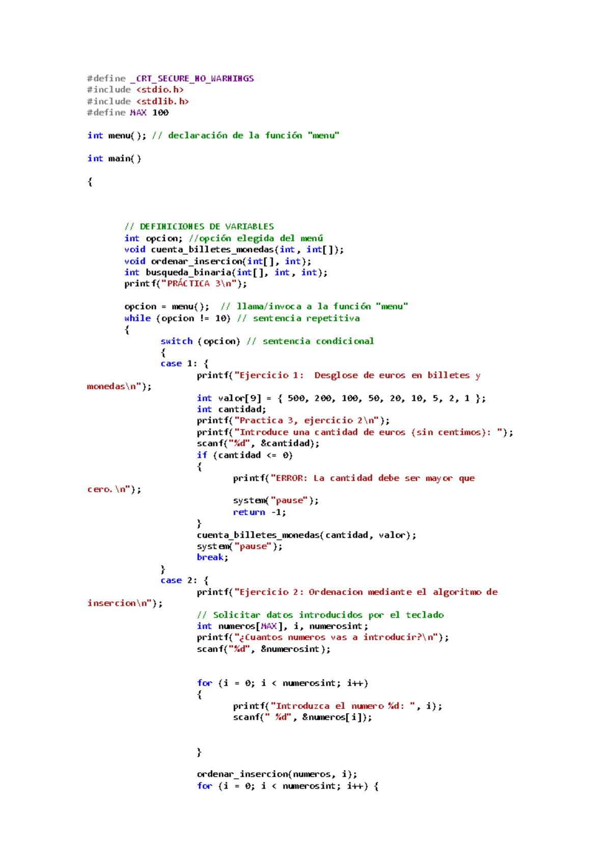 Practica 5 Programacion - #define _CRT_SECURE_NO_WARNINGS #include #include #define MAX 100 int ...
